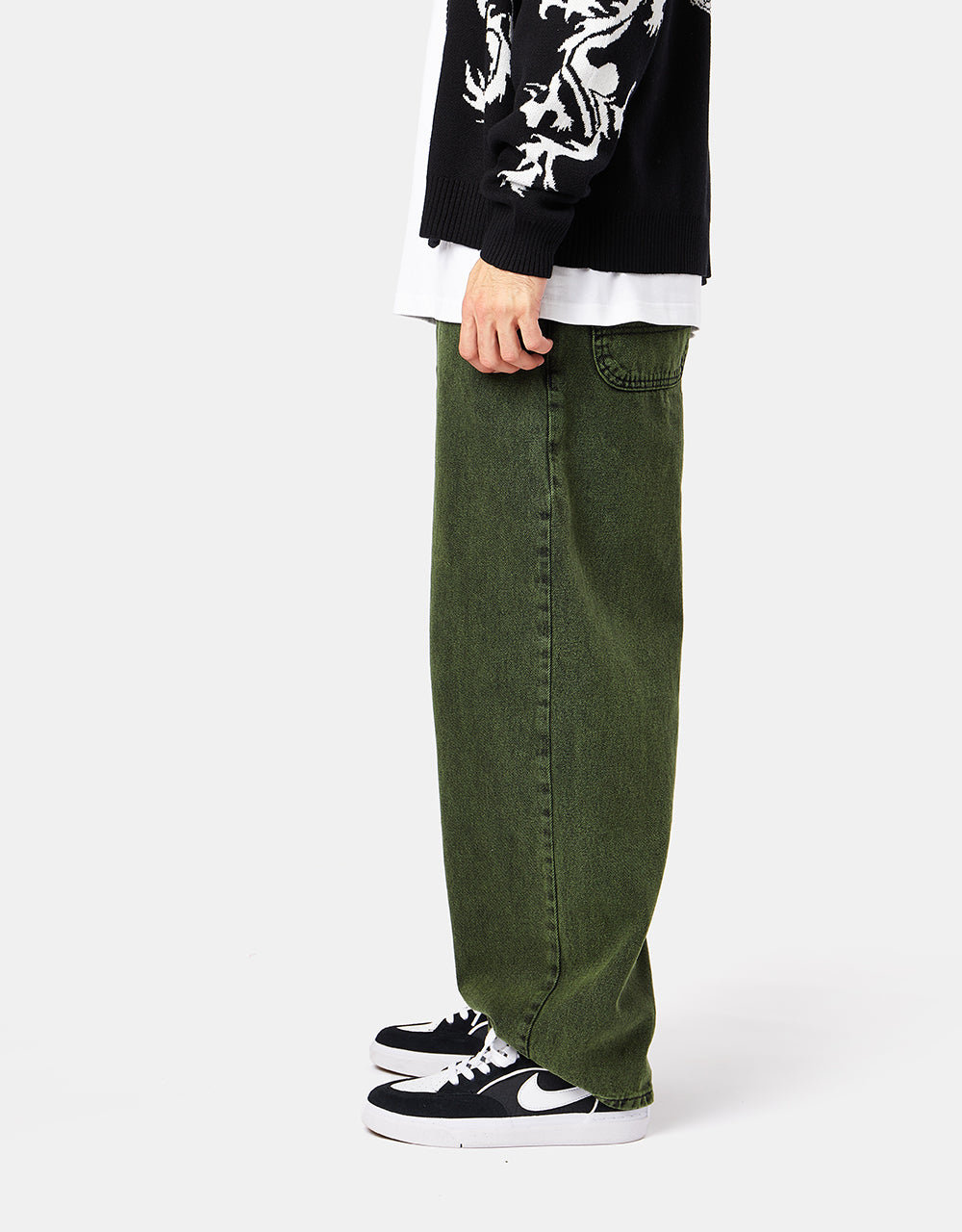 Route One Super Baggy Denim Jeans - Leaf Green