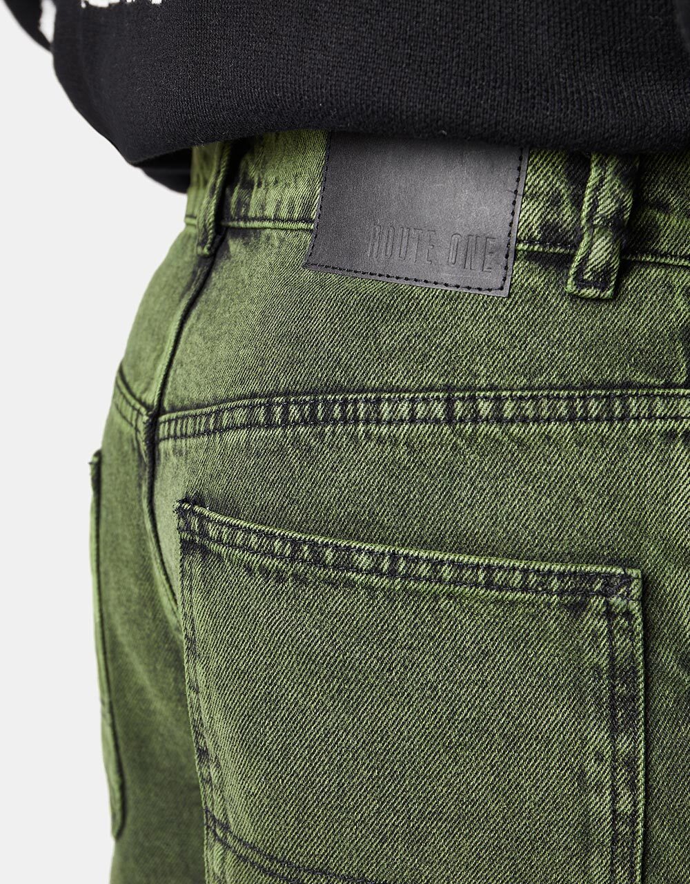 Route One Super Baggy Denim Jeans - Leaf Green