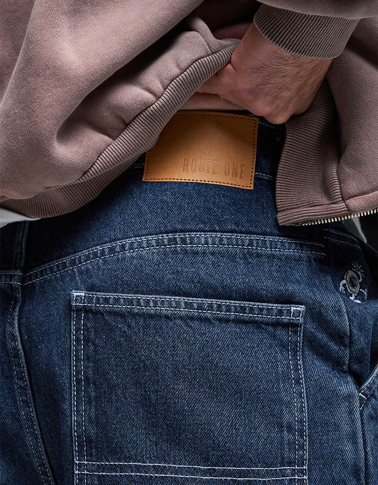 Route One Super Baggy Denim Jeans - Dark Wash