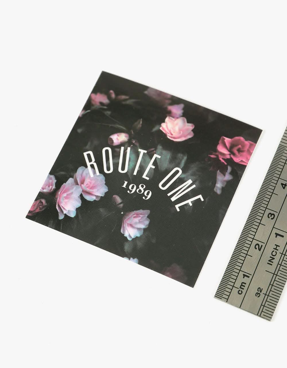 Route One Square Arch Logo Small Sticker - Floral