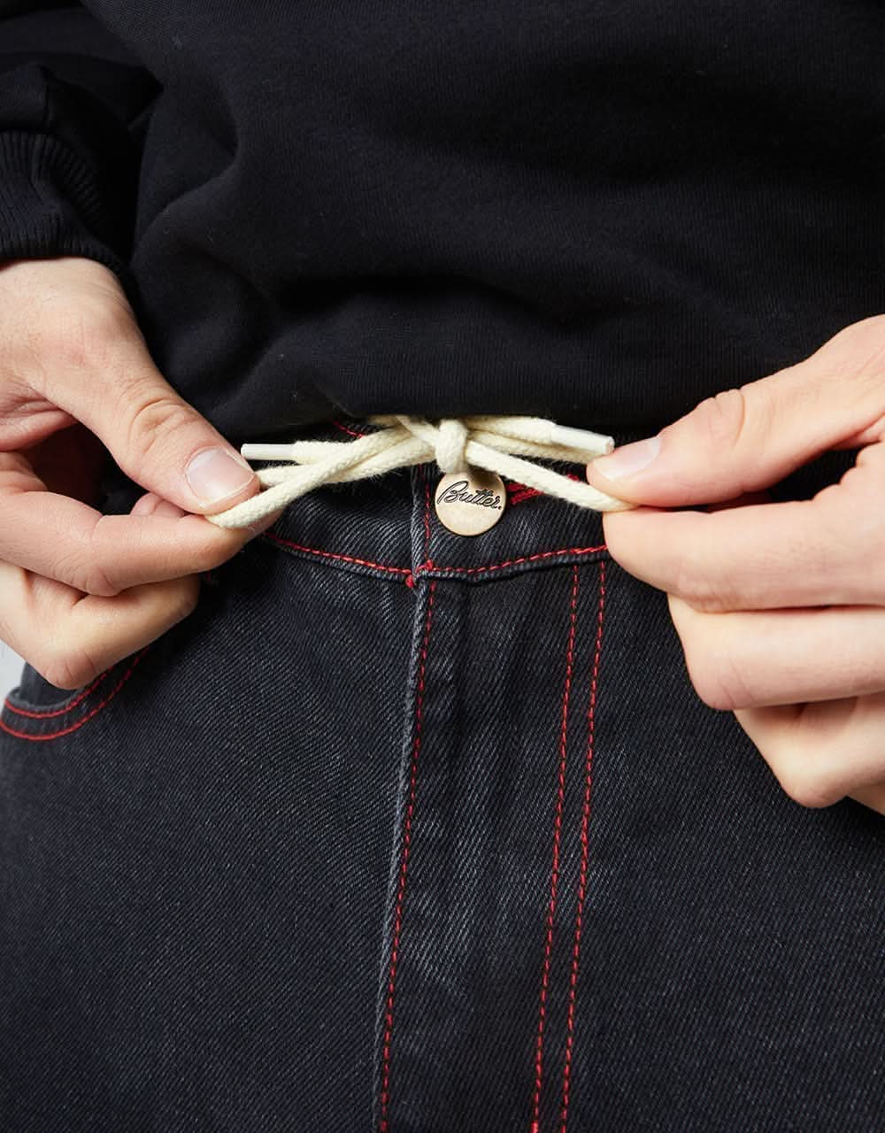 Butter Goods Santosuosso Denim Pant - Faded Black (Red Stitch) Butter Goods Santosuosso Denim Pant - Faded Black (Red Stitch)